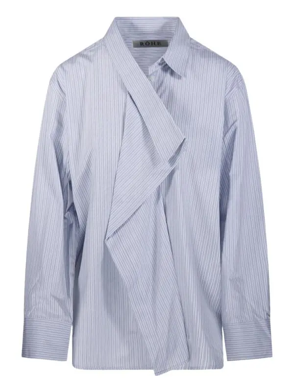 RÓHE Draped Collar Stripe Shirt - Blue