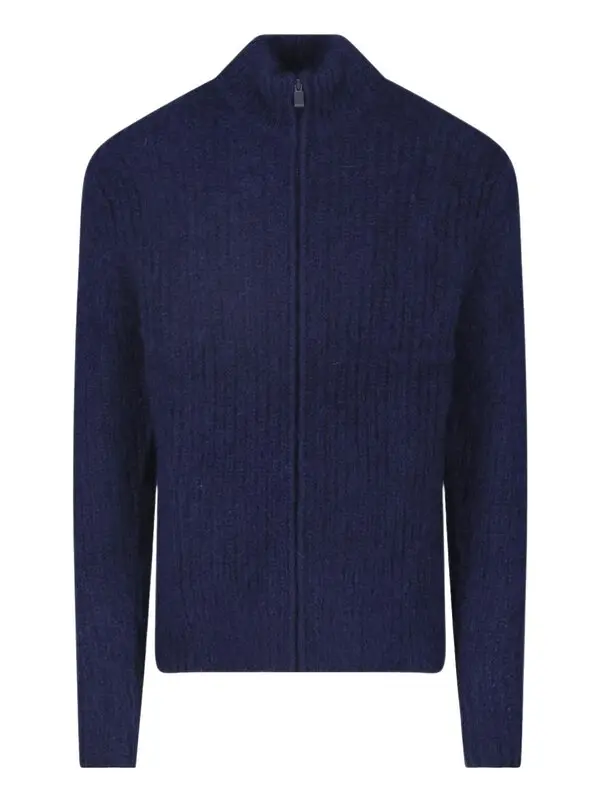 Aspesi Zip-up Ribbed-knit Cardigan - Blue