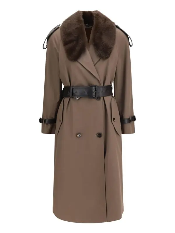 Burberry Long Cotton Trench Coat With Buffalo Leather Collar - Brown