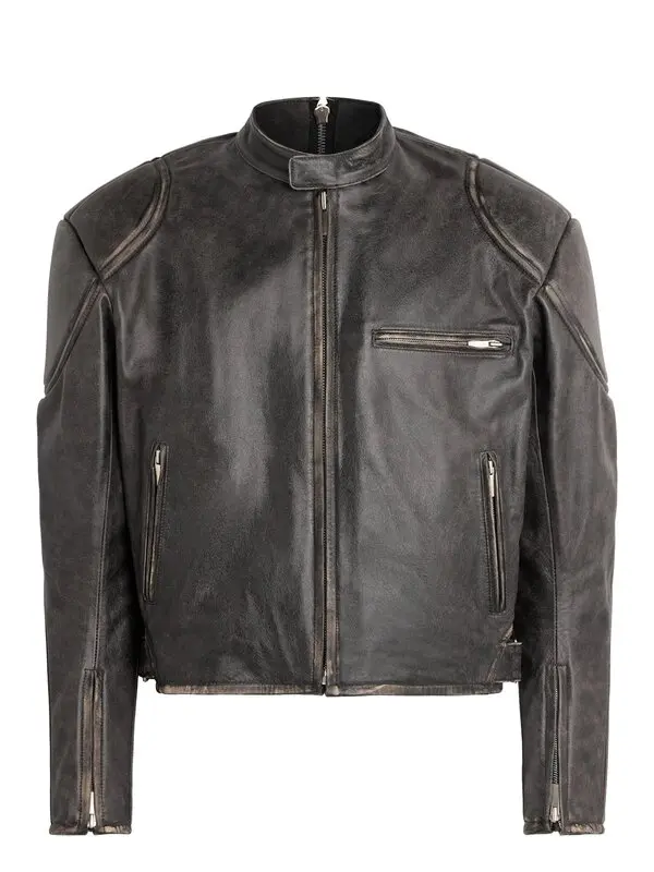 SYSTEM Leather Motorcycle Jacket - Brown