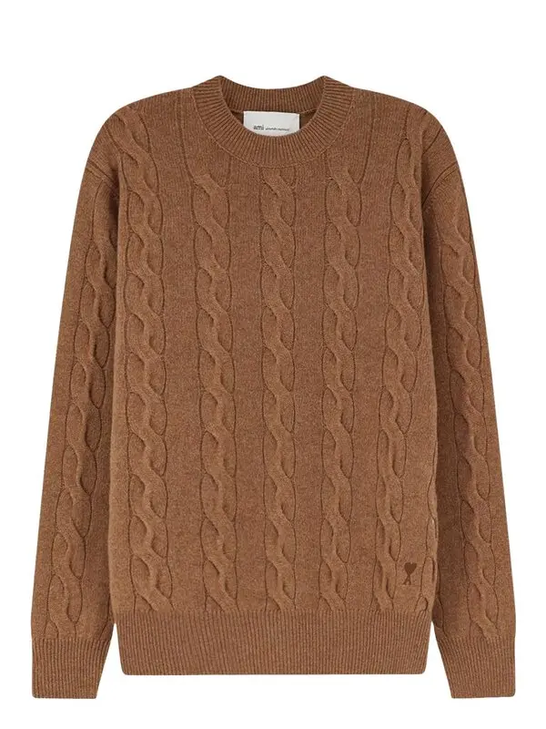 AMI Paris Cable-knit Sweater De Coeur - Beige