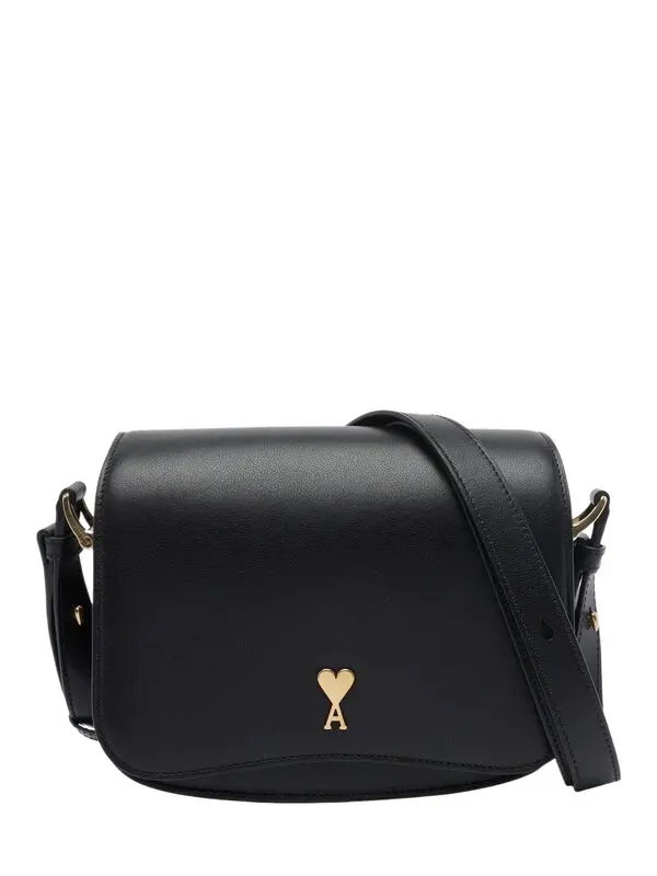 AMI Paris De Coeur Logo Detailed Crossbody Bag - Black