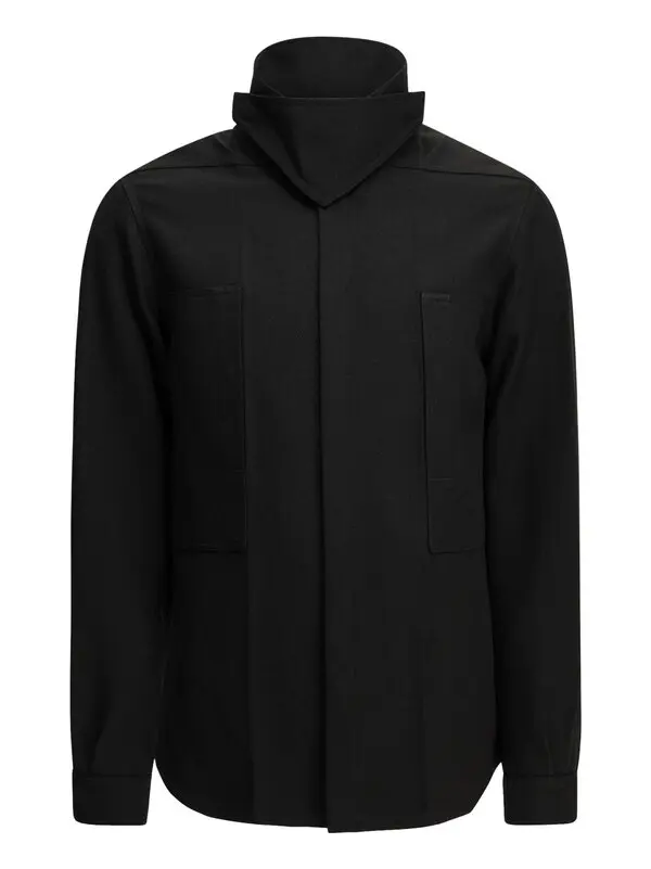 Rick Owens Fw26 Tower Runway Outershirt In Wool Whipcord And Waxy Lamb Leather - Black