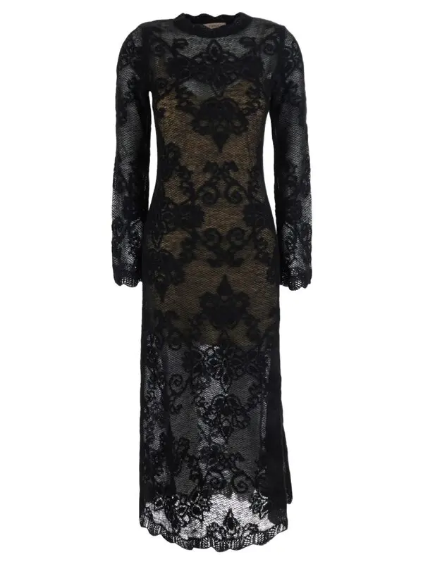 TWINSET Florallace Longsleeve Maxi Dress - Black