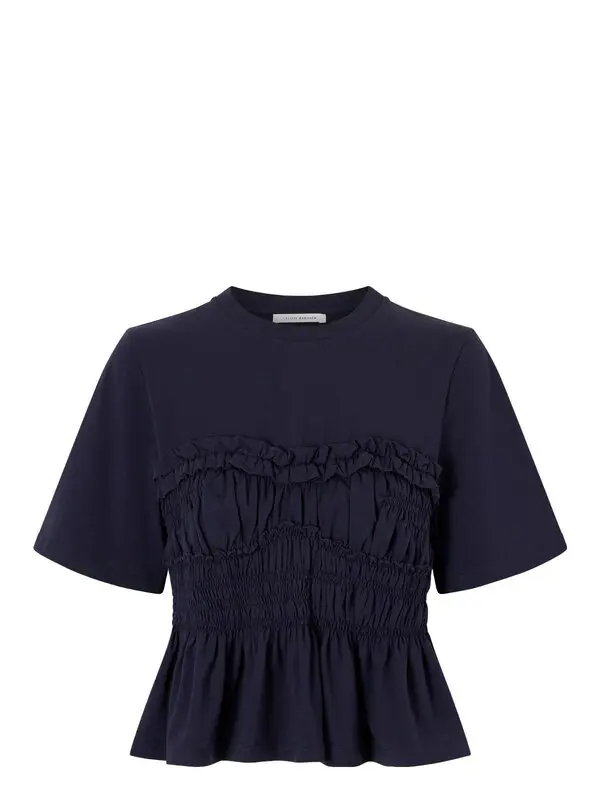 Cecilie Bahnsen Vilde Gathered Cotton-stretch Jersey T-shirt - Blue