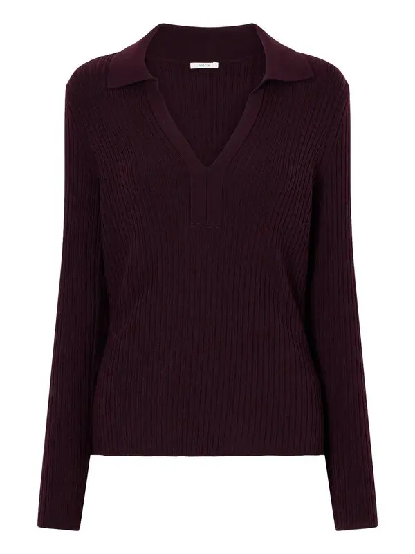 JOSEPH Ribbed Wool-blend Polo Sweater - Brown
