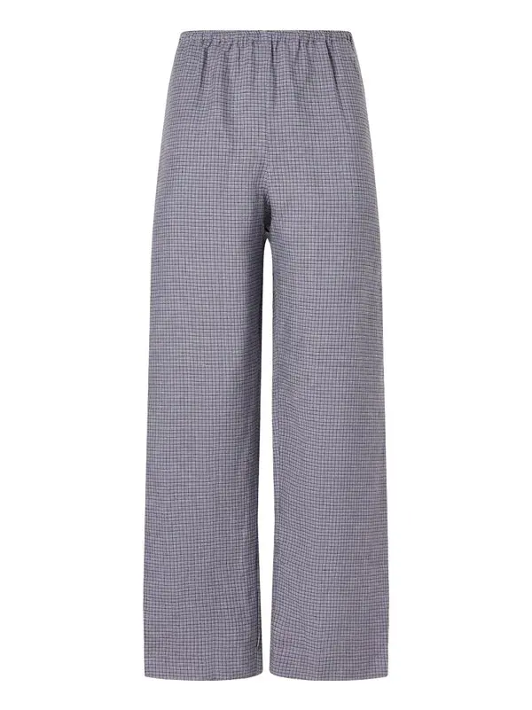 DEIJI STUDIOS Ease Checked Linen Straight-leg Pants - Blue