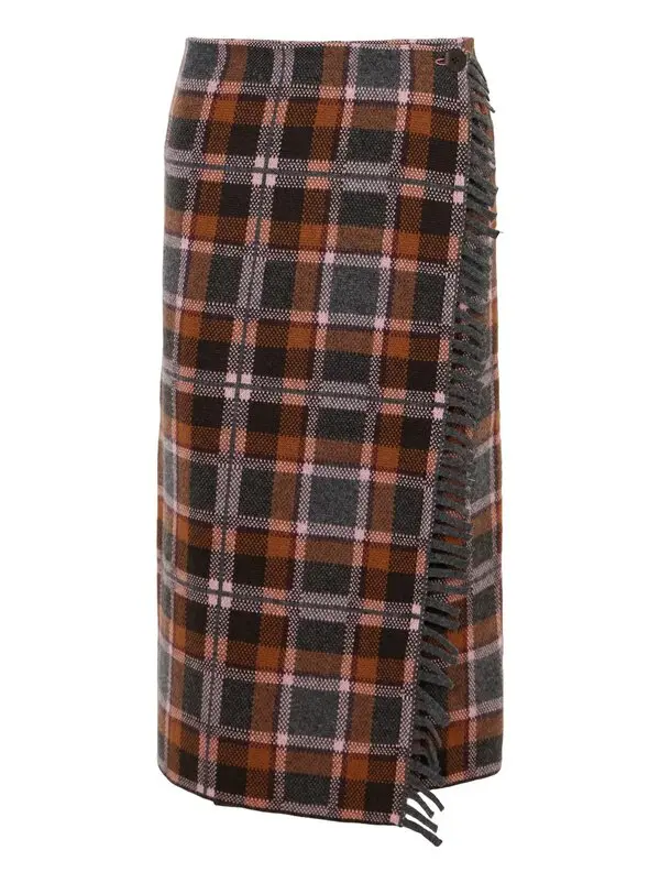 Guest In Residence Tartan Wrap Fringed-detail Wool And Cashmere-blend Midi Skirt - Multi