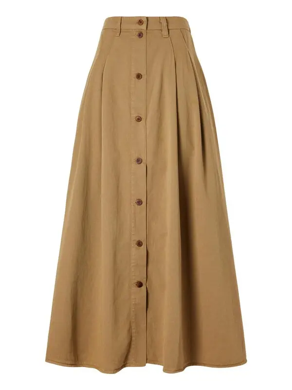 JAMIE HALLER The Venetian Pleated Cotton-twill Midi Skirt - Brown