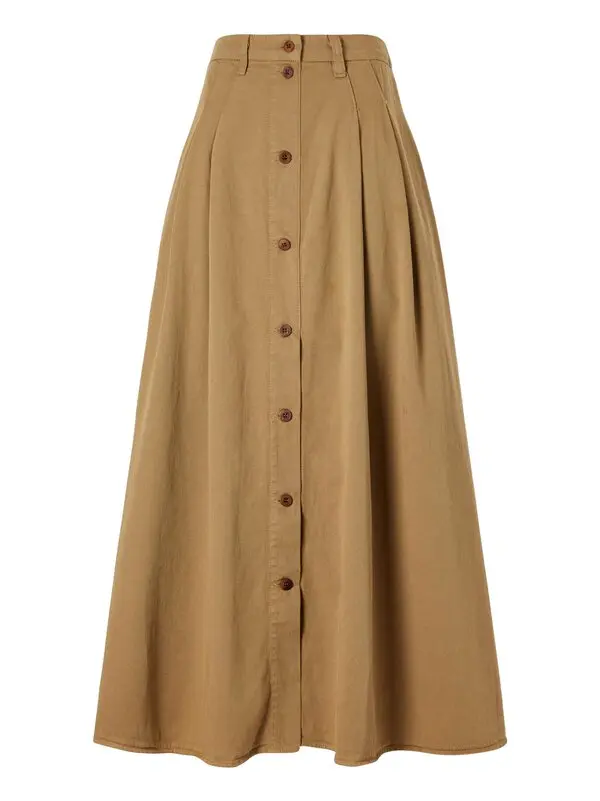 JAMIE HALLER The Venetian Pleated Cotton-twill Midi Skirt - Camel