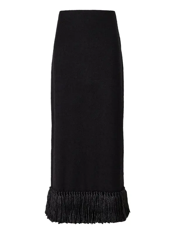 HEIRLOME Matilde Fringe-detail Wool-blend Maxi Skirt - Black