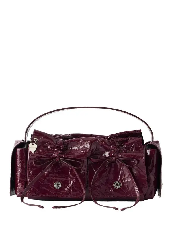 Acne Studios Multipocket Bow-detail Crinkled Patent-leather Shoulder Bag - Burgundy