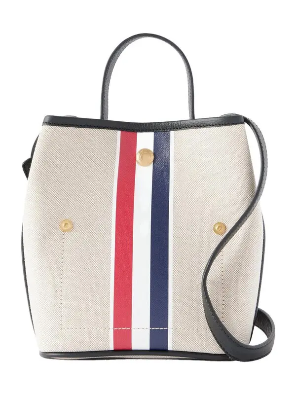 Thom Browne Striped Leather-trimmed Canvas Bucket Bag - Neutrals