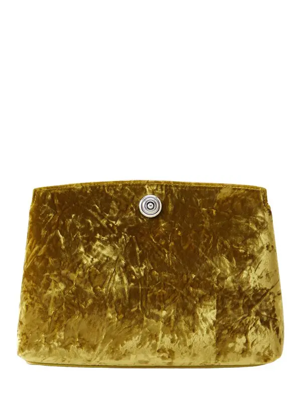 LIFFNER Pushlock Leather-trimmed Velvet Clutch - Chartreuse