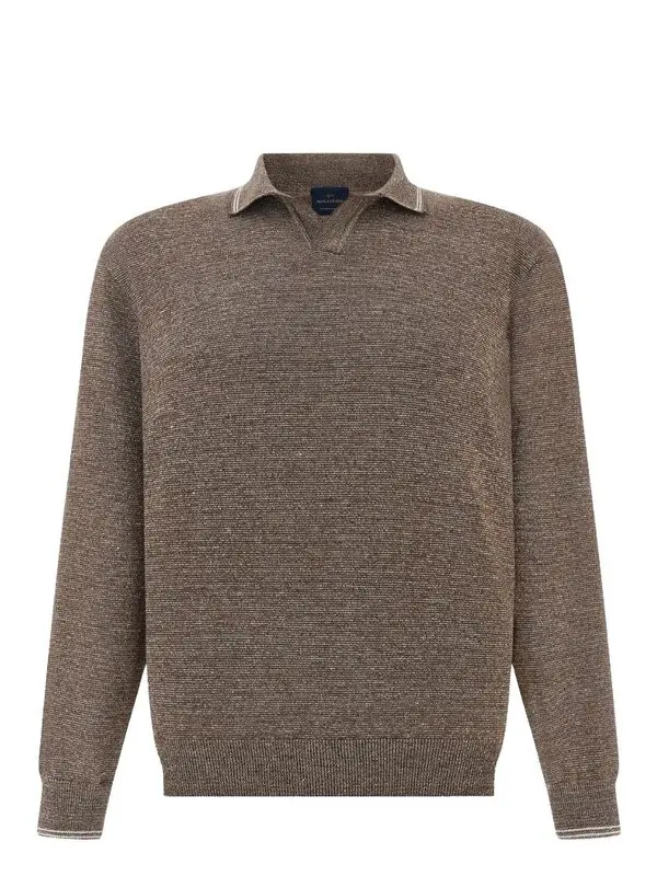 Paul & Shark Open Collar Wool And Linen Polo - Blanc