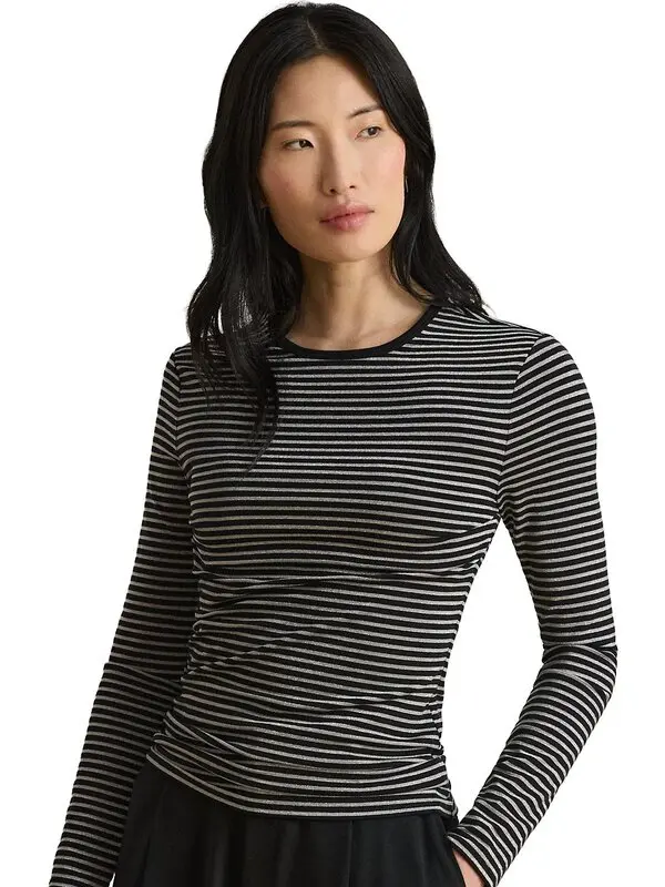 Ralph Lauren Striped Cotton-blend Long-sleeve Tee - Black/pewter