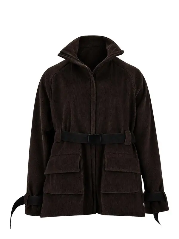 GUNDA HAFNER LTD Cotton Corduroy Funnel Neck Jacket With Belt - Brown