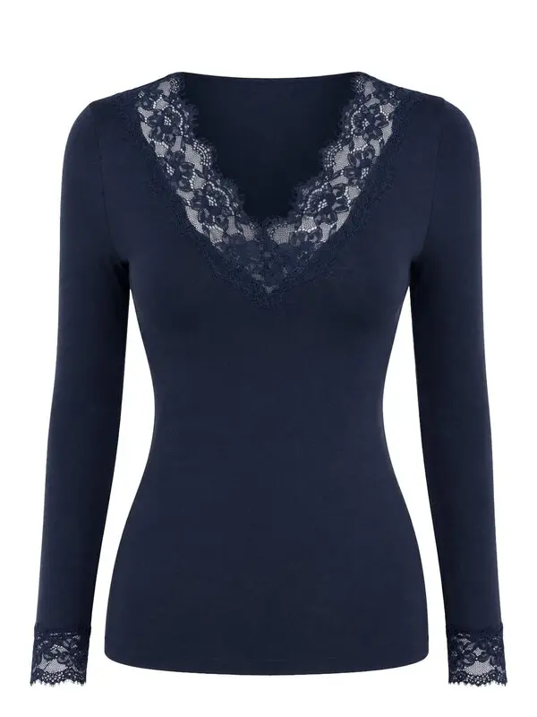 LUELLA FASHION Lace V-neck Base Layer Navy - Blue