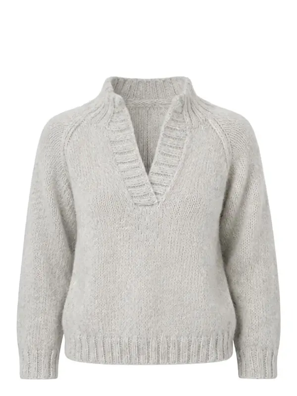 GUNDA HAFNER LTD Handmade Natural Alpaca Wool Cotton Polo Neck Jumper - Grey