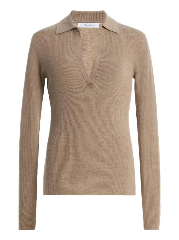 Max Mara Cashmere Rib-knit Polo Sweater - Tan