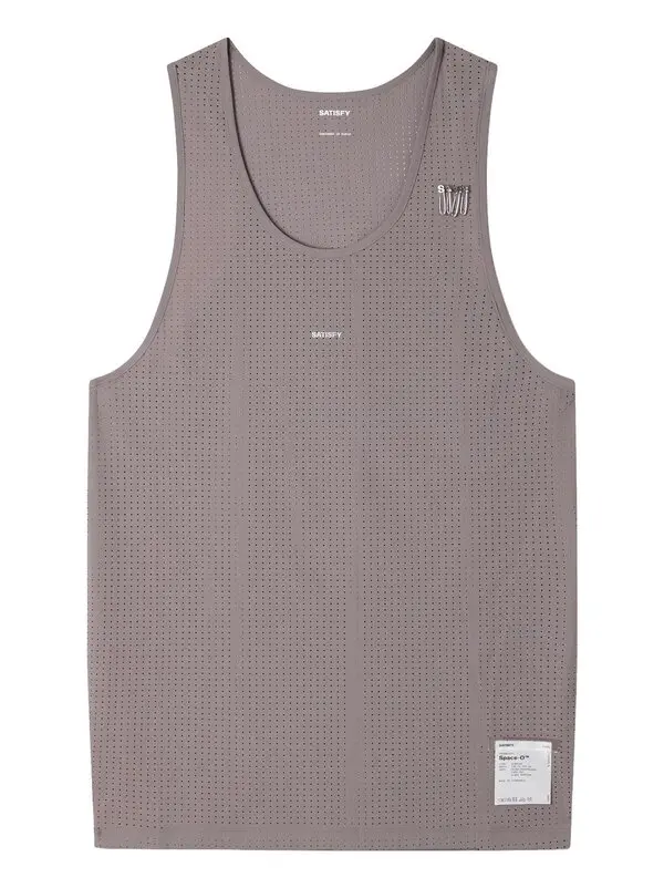 Satisfy Embellished Logo-appliquéd Space-o™ Mesh Tank Top - Brown