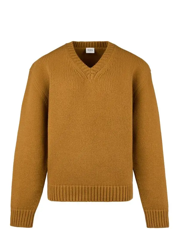 TOD'S Pullover In Wool With Patches In Leather - Brown