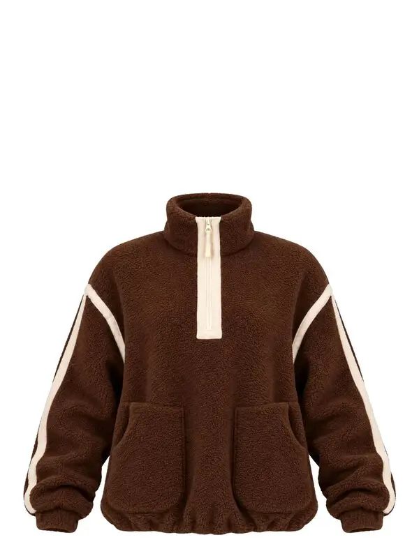 GIRL IN MIND Lilo Contrast Binding Zip Pocket Detail Fleece Chocolate - Brown