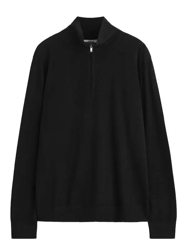 Cos Merino Wool Zip-up Mock-neck Sweater - Black