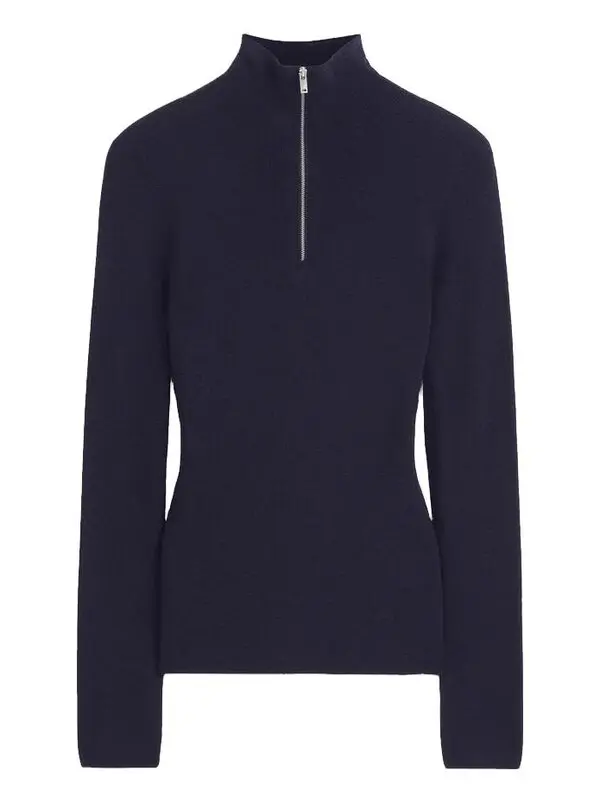 Cos Seamless Merino Wool Zip-up Top - Navy