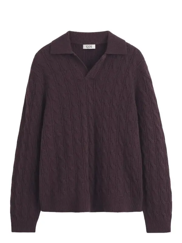 Cos Cable-knit Cashmere Polo Sweater - Red