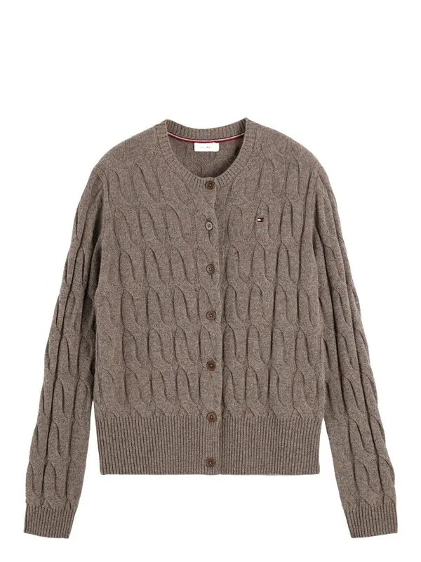 Tommy Hilfiger Crew Neck Cableknit Cardigan - Gray