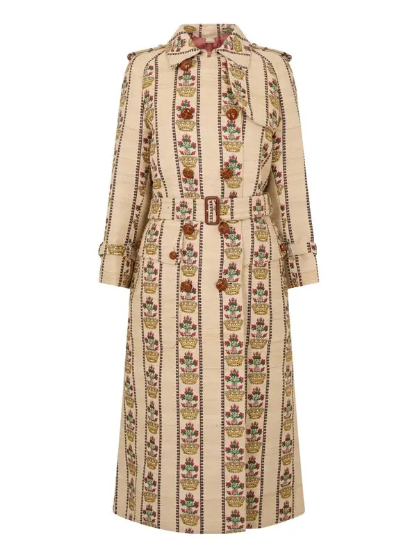 Gucci Fitted Trench Coat With Floralcorolla Design - No