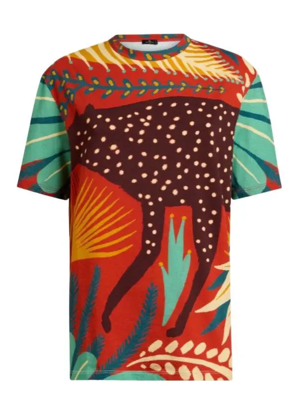Etro X Tabby Booth Long Cotton T-shirt With Placed Print - Red