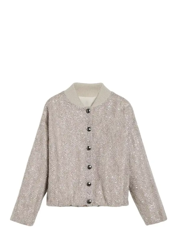 Brunello Cucinelli Dazzling Chevron Embroidery Bomber Jacket In Sparkling Mohair And Wool - Pink