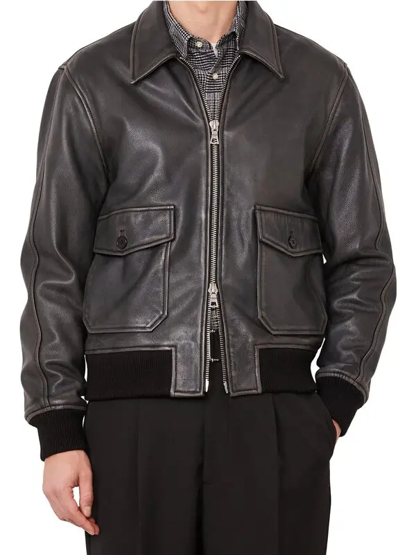 Officine Générale Zippered Leather Jacket - Black