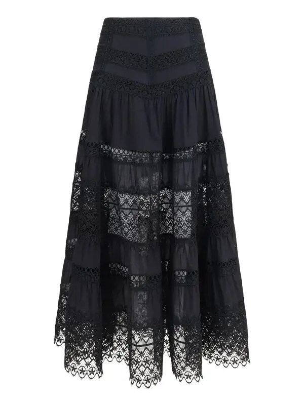 Charo Ruiz Ibiza Ibiza Broderie Anglaise Midi Skirt - Black