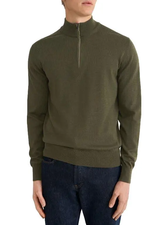 Eton Merino Wool Quarter Zip Sweater - Medium Green
