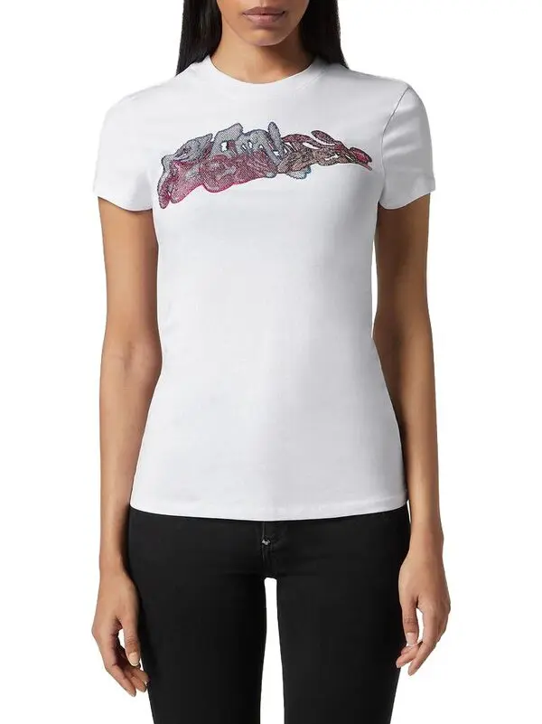 Philipp Plein T-shirt Sexy Pure With Crystals Bombing Graffiti - White