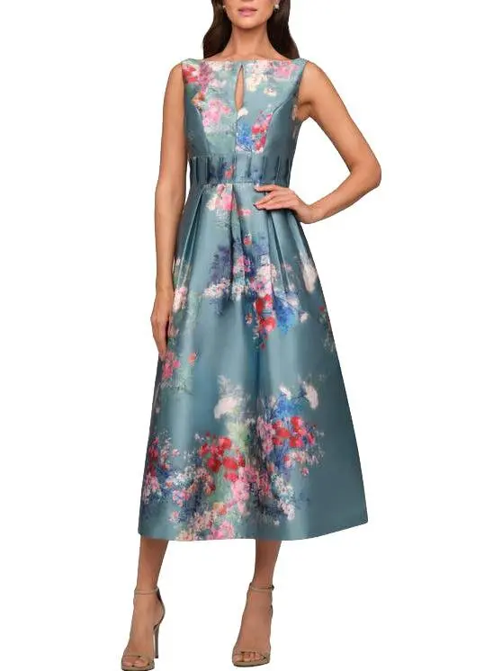 KAY UNGER Hara Floral Print A-line Dress - Cyan Multi