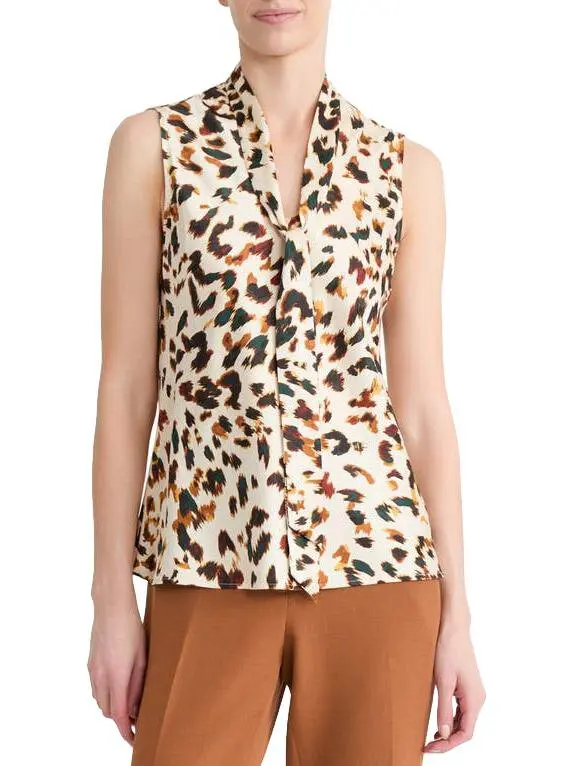 KASPER Print Tie Neck Sleeveless Top - Sepia Spice Multi