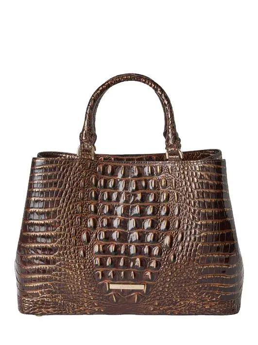Brahmin Small Denise Croc Embossed Leather Satchel - Chocolate