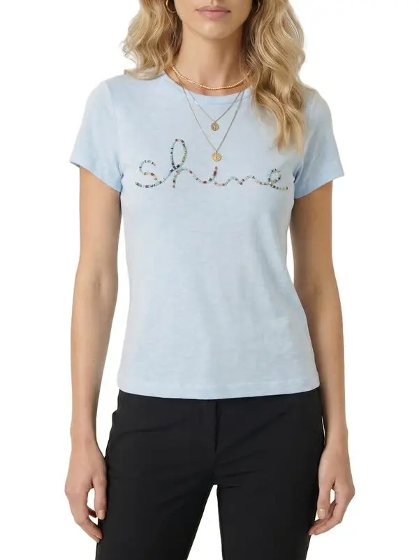 MODENAIRE Short Sleeve Beaded Script Tee - Blue