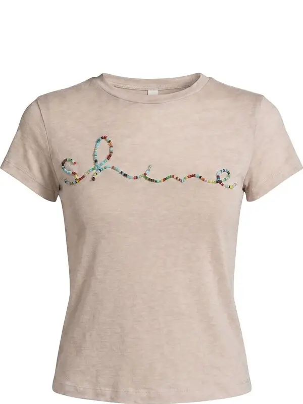MODENAIRE Short Sleeve Beaded Script Tee - Gray