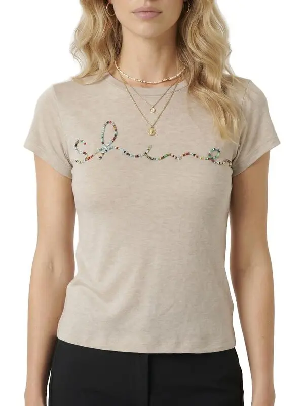 MODENAIRE Short Sleeve Beaded Script Tee - Gray