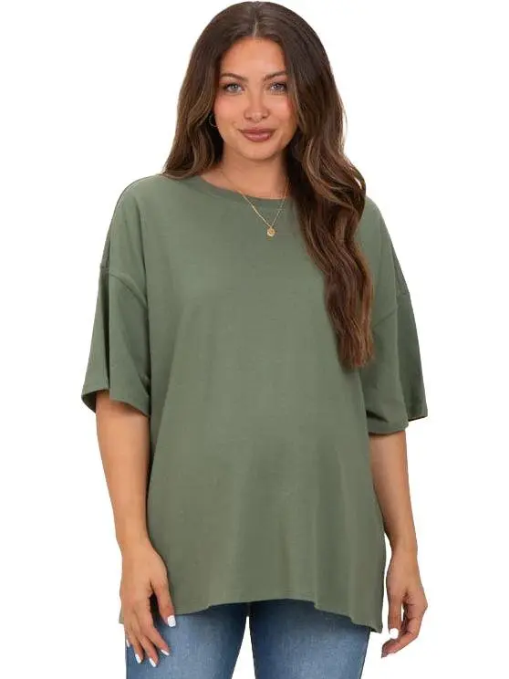 PINKBLUSH Olive Cotton Oversized Tee - Light Olive