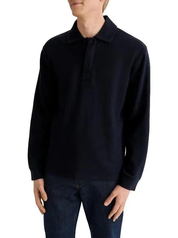 Eton Boiled Wool Long Sleeve Polo - Navy