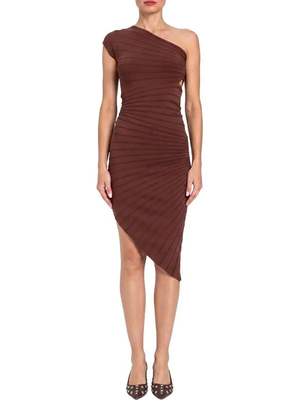 TWINSET One Shoulder Jersey Dress - Brown
