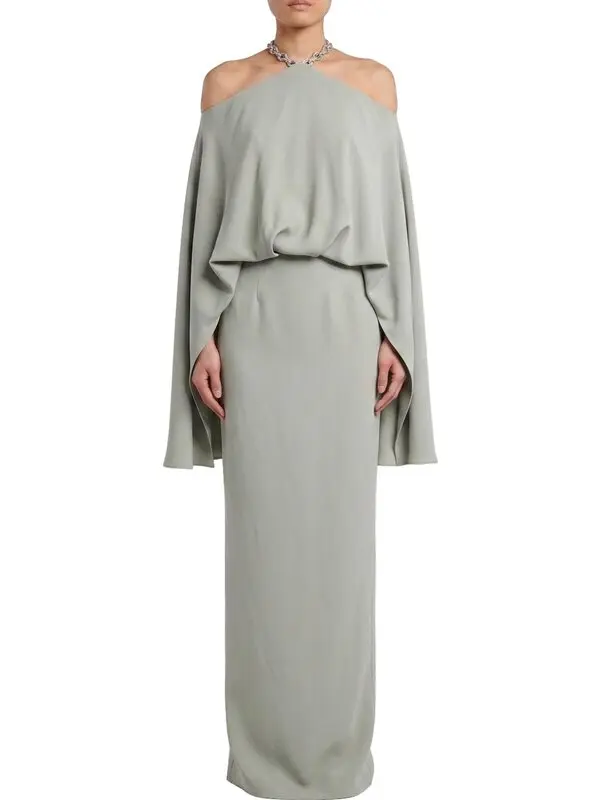 TALLER MARMO Cyclades Crystal Viscose Long Tunic With Jewel Halterneck - Green