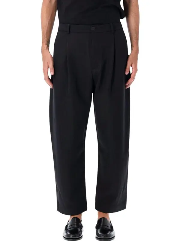 Studio Nicholson Tuck Pleated Wide-leg Trousers In Cotton With Welt Pockets - Black