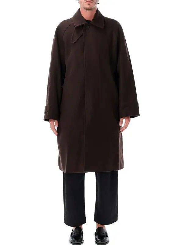 Studio Nicholson Single-breasted Long Wool Coat With Dropped Shoulders - Coffee